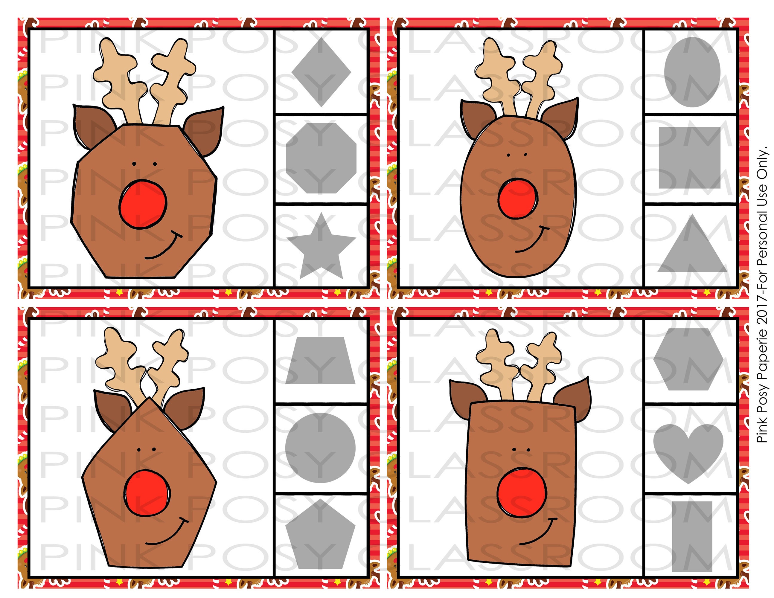 2D Shapes Flashcards Christmas, Reindeer Shapes Clip Cards, Shapes ...