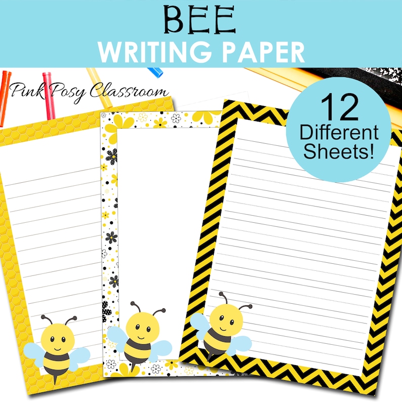 Bee Writing Paper, Bee Printable Paper, Bee Stationery, Bee Lined Paper ...