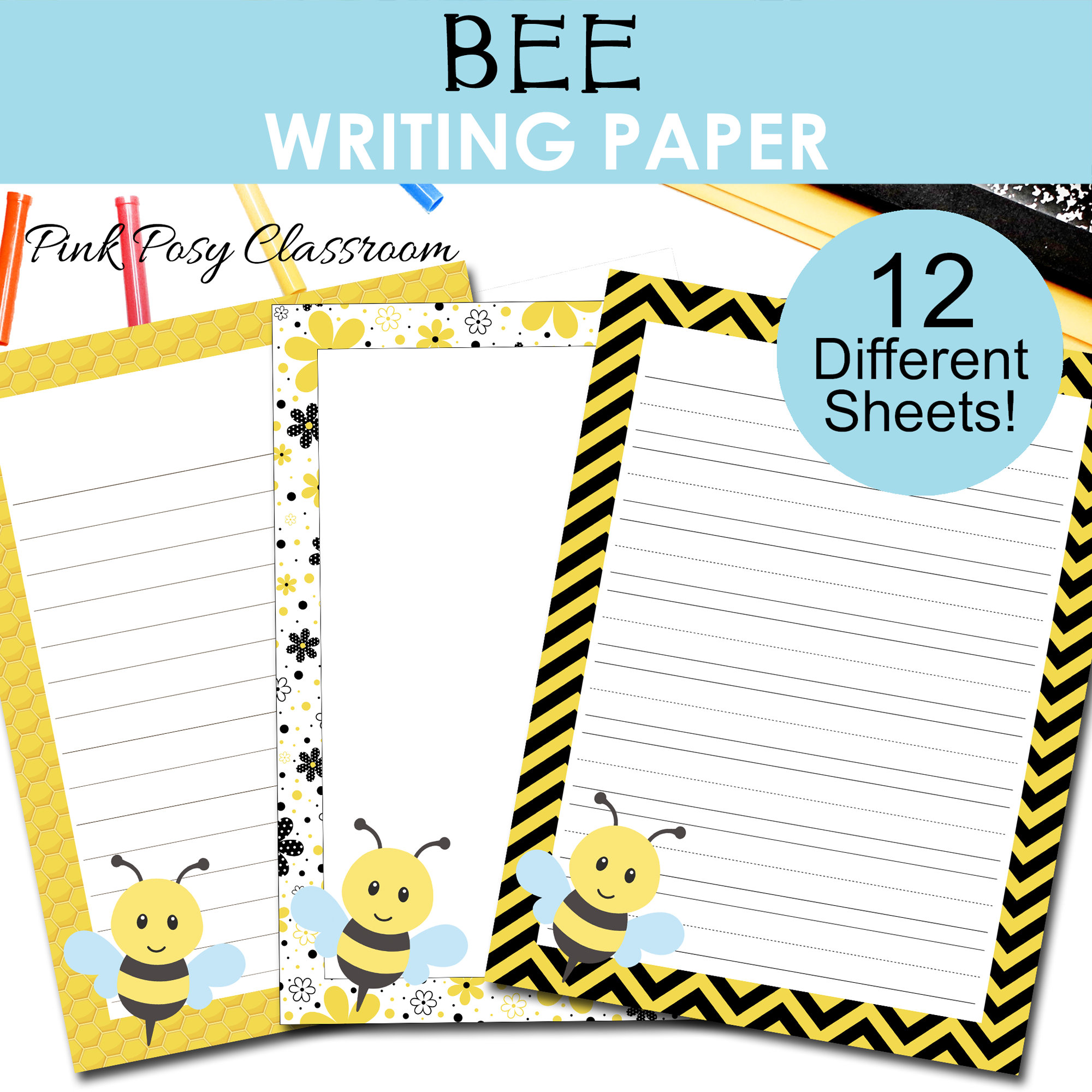 Bee Writing Paper, Bee Printable Paper, Bee Stationery, Bee Lined Paper ...