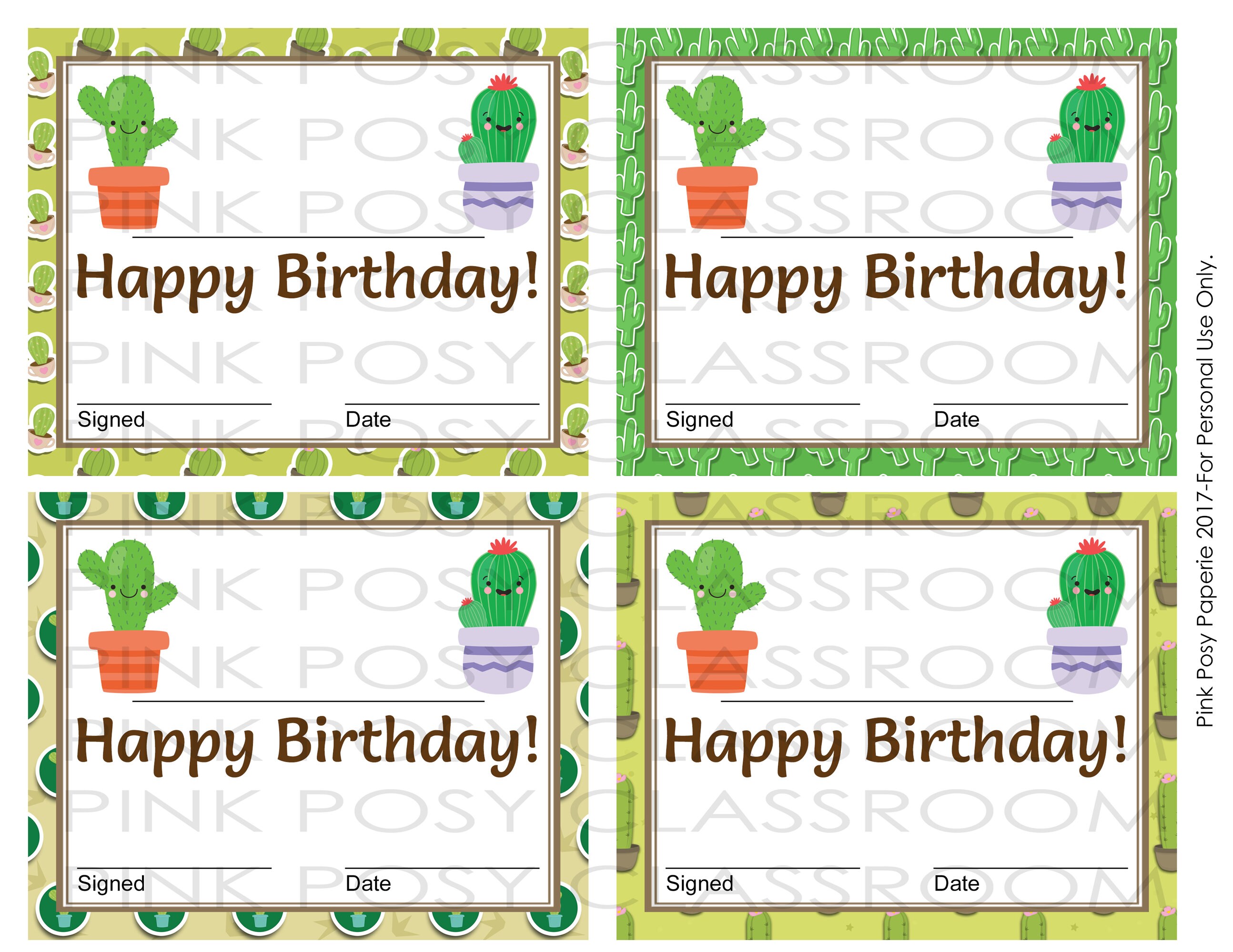Happy Birthday Certificate, Cactus Birthday Certificate, Classroom ...