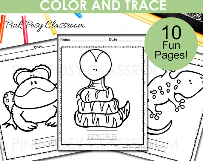 Reptiles and Amphibians Coloring Pages, Color and Trace the Word ...