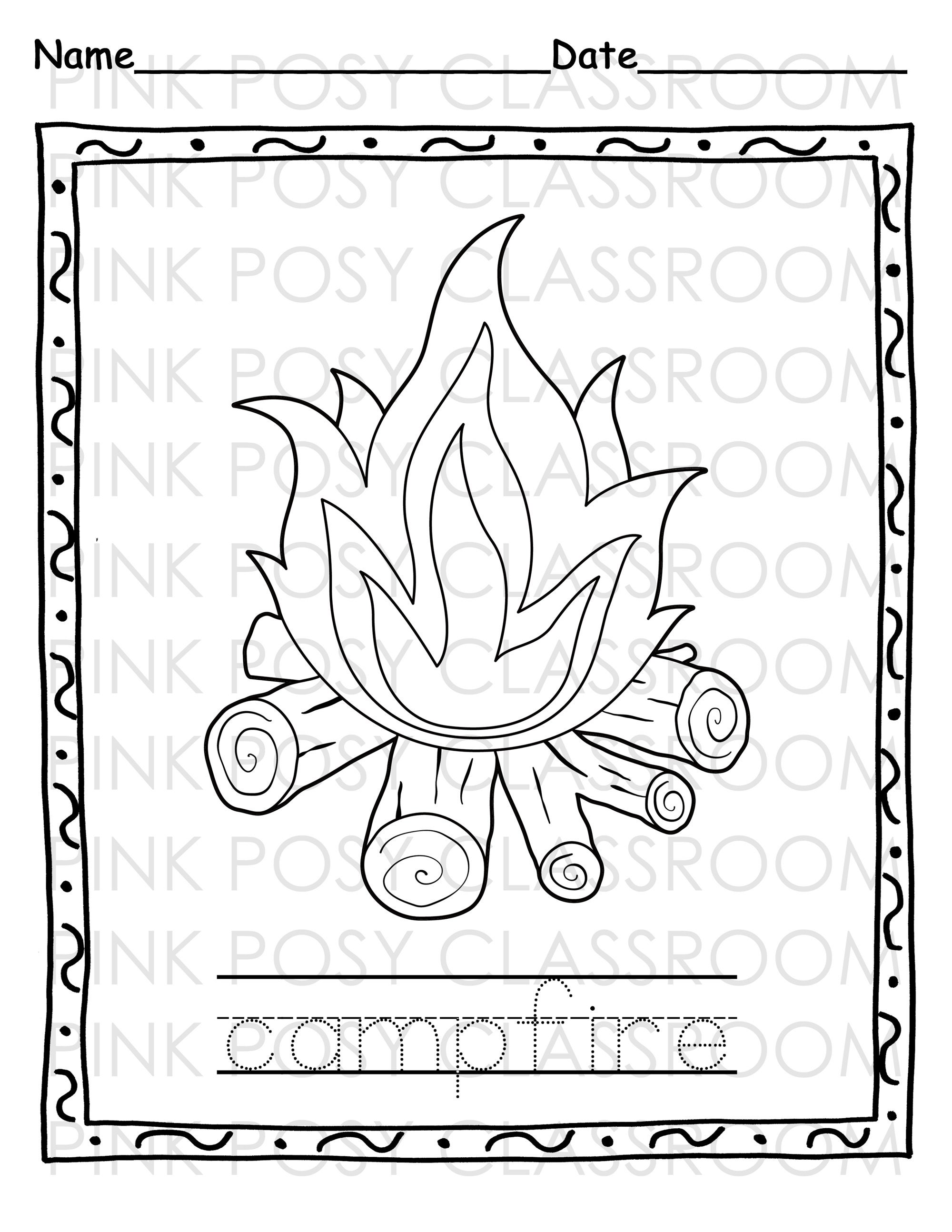 Camping Coloring Pages, Color and Trace the Word, Camping Activities ...