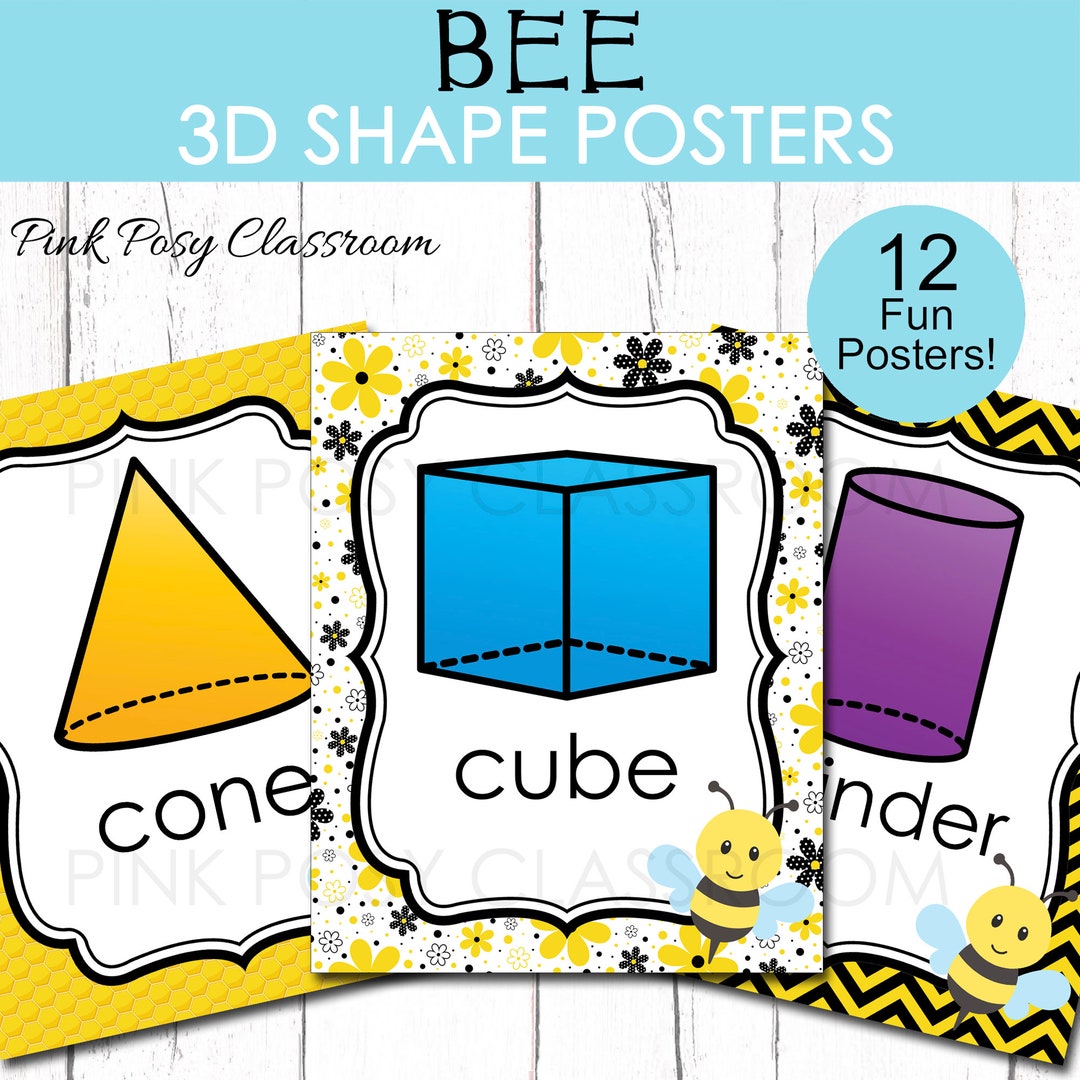 Bee Shape Posters, Classroom Decor, 3D Shape Posters, Printable Shape ...