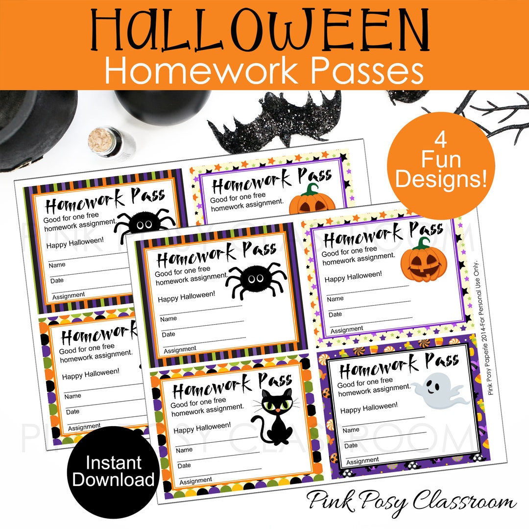 Halloween Homework Passes, Classroom Managment, Instant Download ...