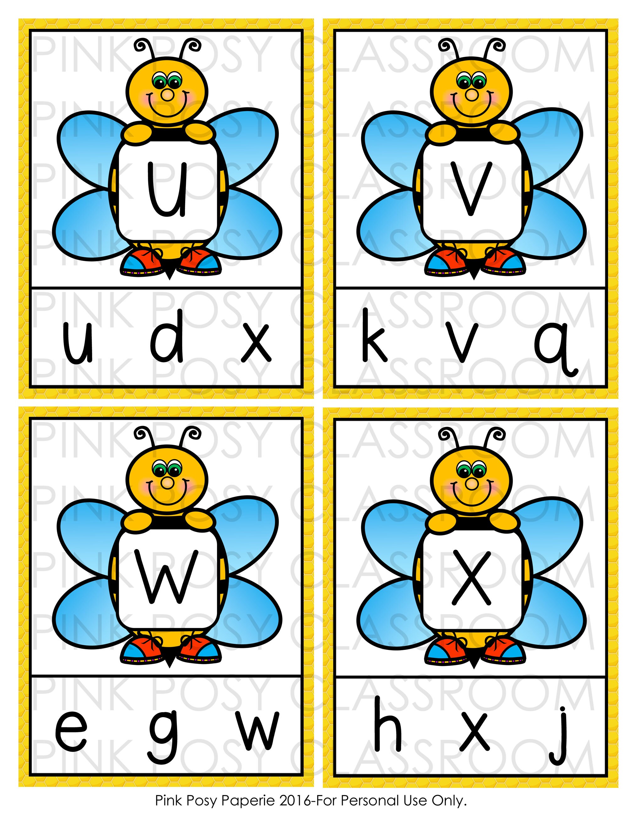 Alphabet Flash Cards, Bee Alphabet Clip Cards, Letter Match Cards ...
