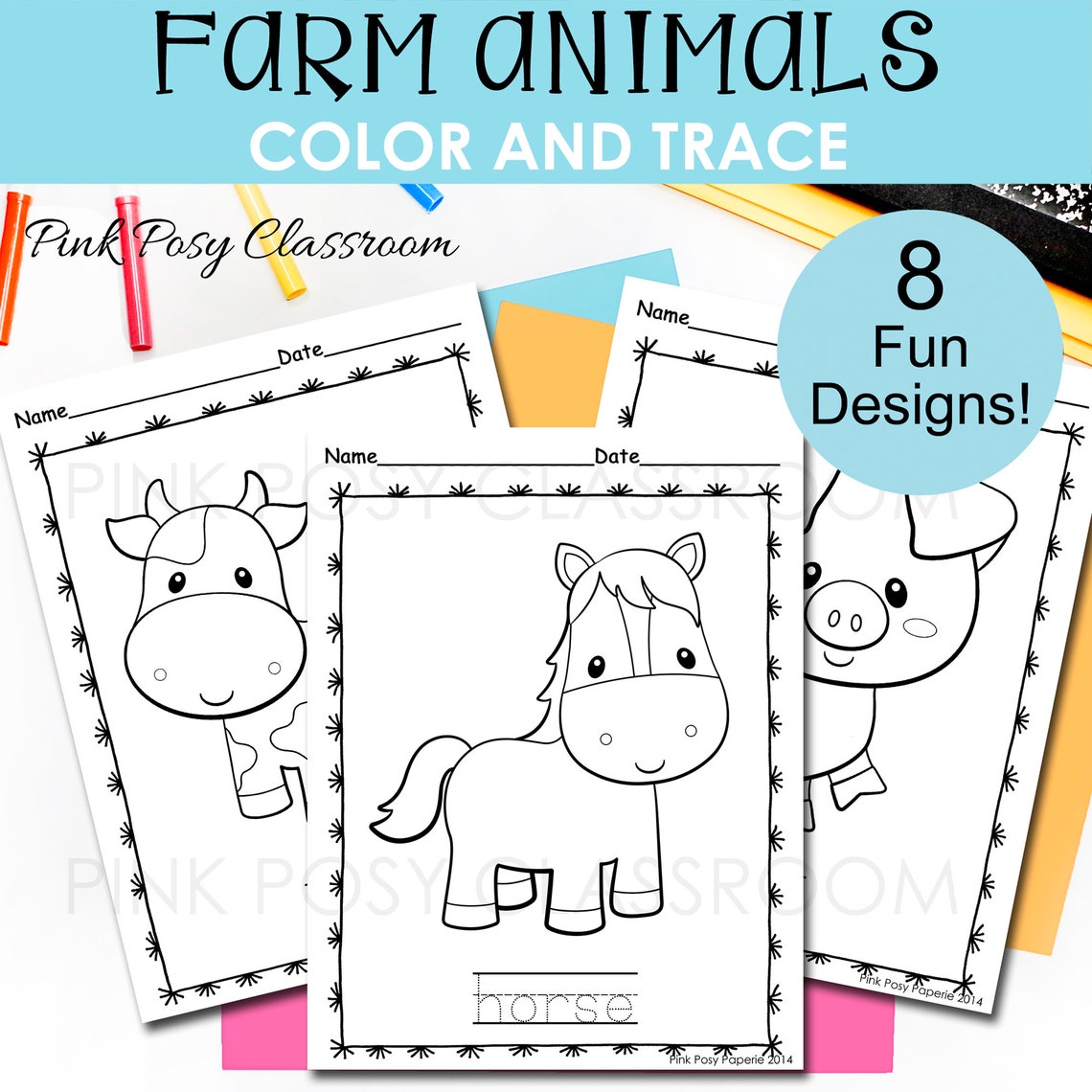 Farm Animals Coloring Pages, Color and Trace the Word, Farm Animals ...