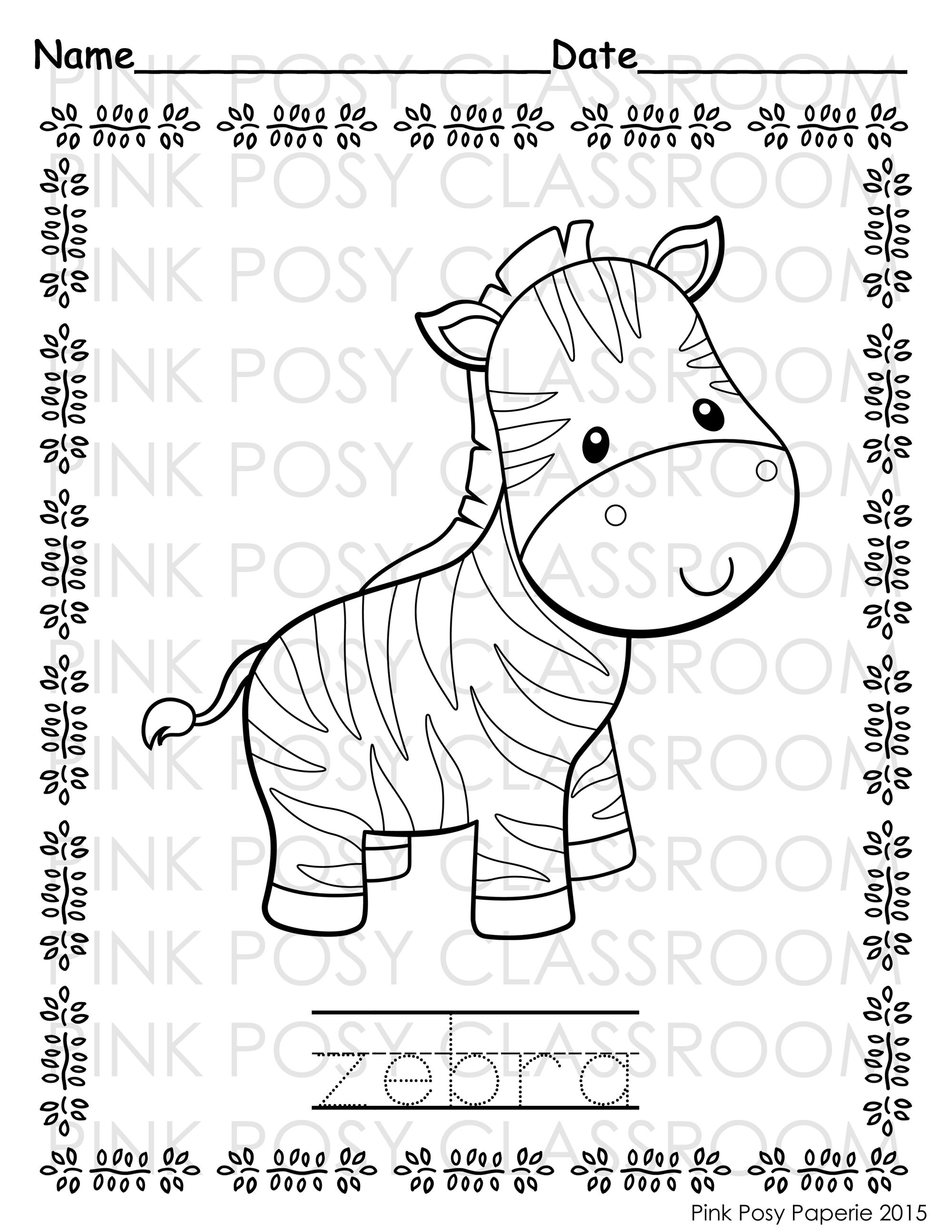 Jungle Animals Coloring Pages, Color Trace the Word, Safari Animals ...