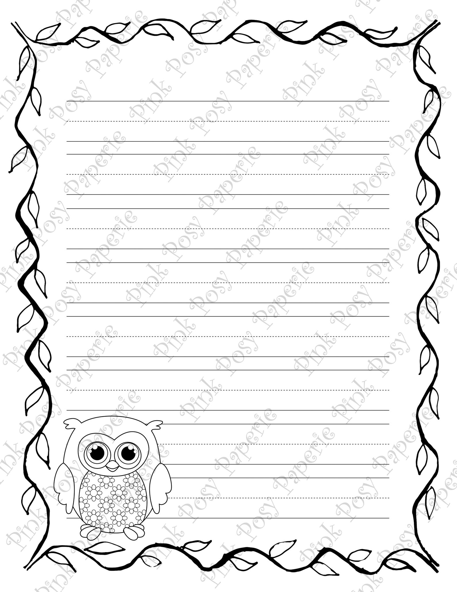 Owl Writing Paper, Owl Stationery, Owl Printable Paper, Owl Lined Paper ...