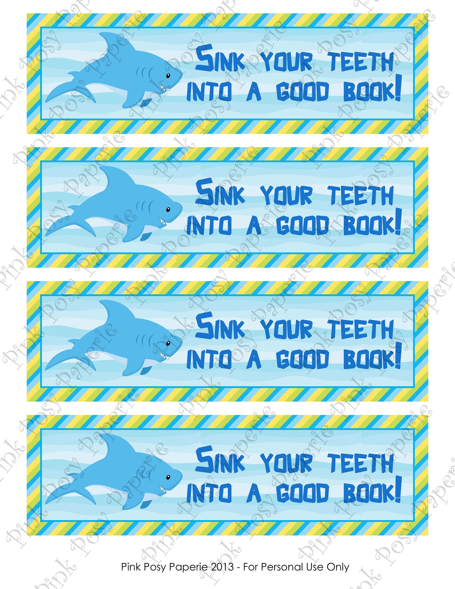Shark Bookmarks, Printable Bookmarks for Kids, Printable Bookmark Set ...