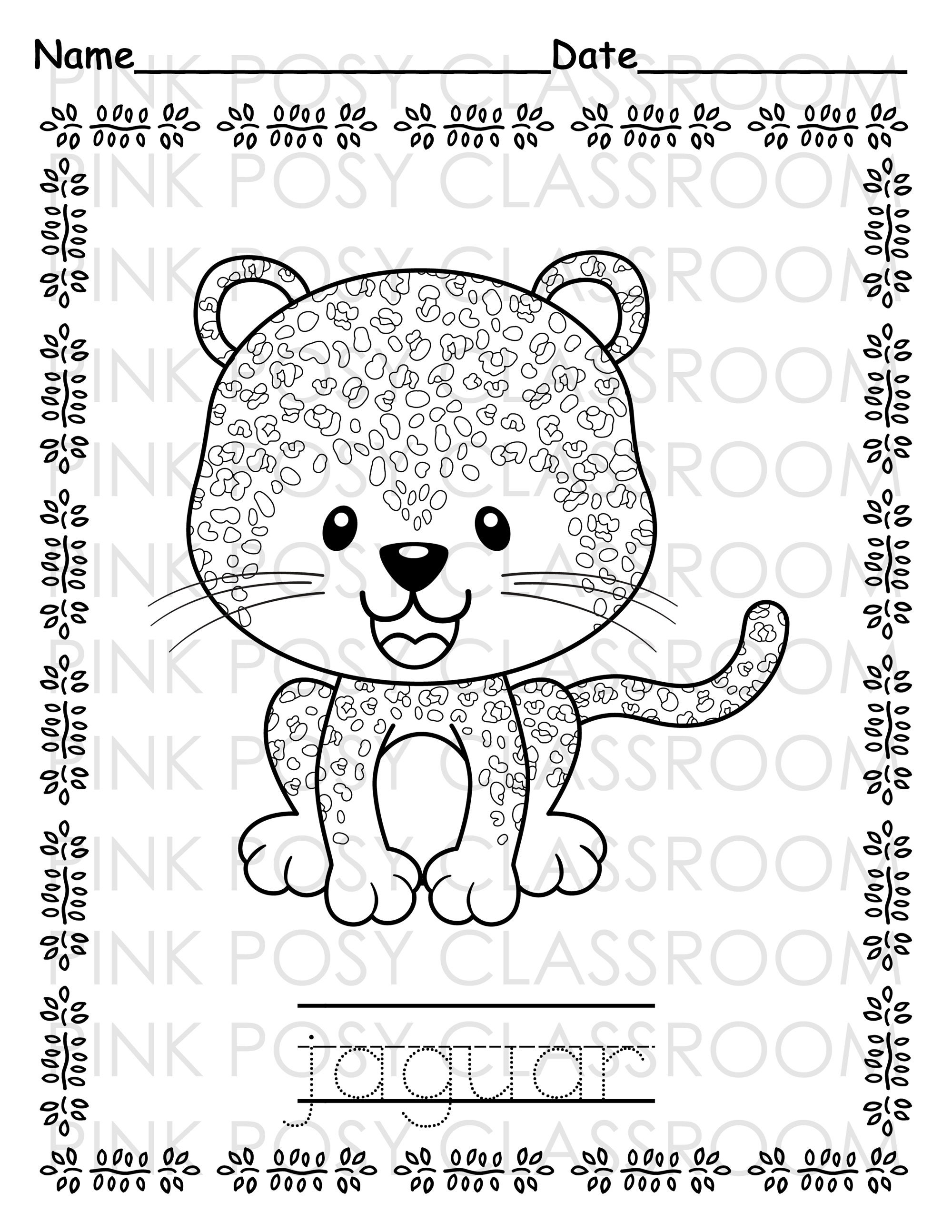 Rainforest Animals Coloring Pages, Color and Trace the Word, Rain ...