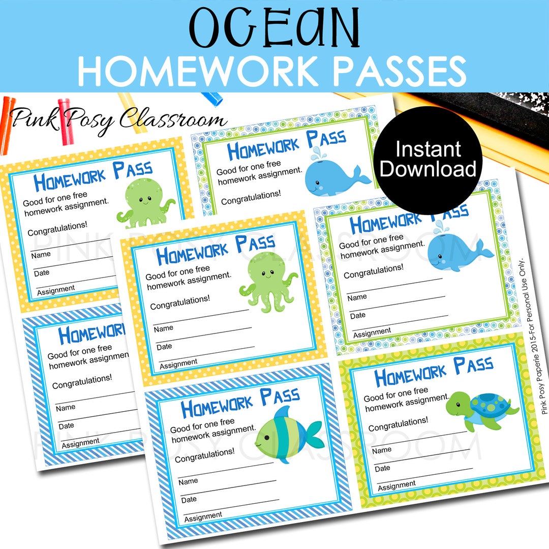 Ocean Homework Passes Classroom Managment Instant Download - Etsy