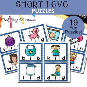 CVC Puzzles, Short I, Short Vowel Sounds, Word Families, Phonics ...