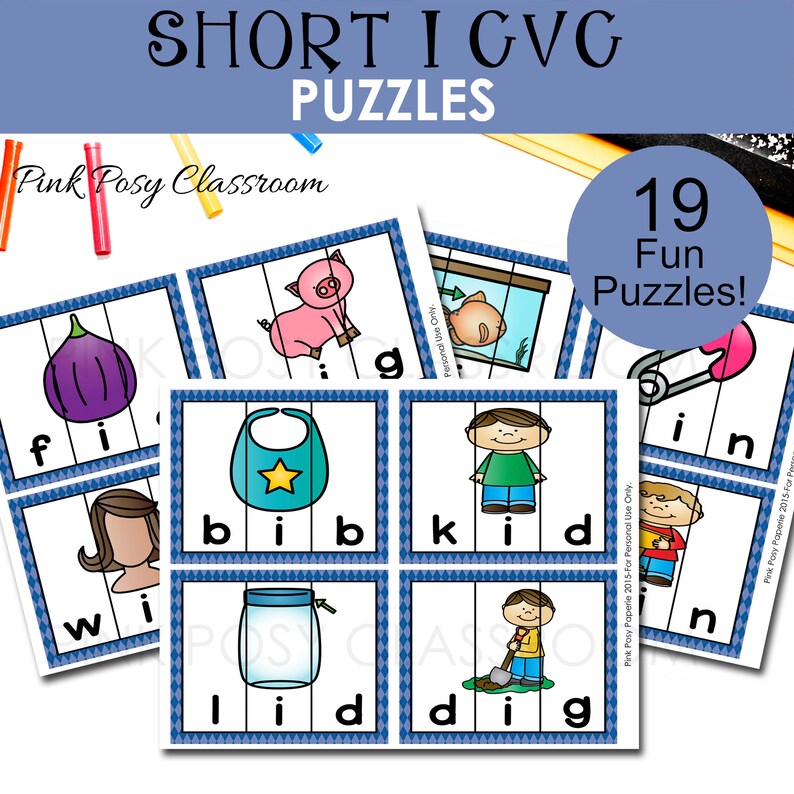 CVC Puzzles, Short I, Short Vowel Sounds, Word Families, Phonics ...