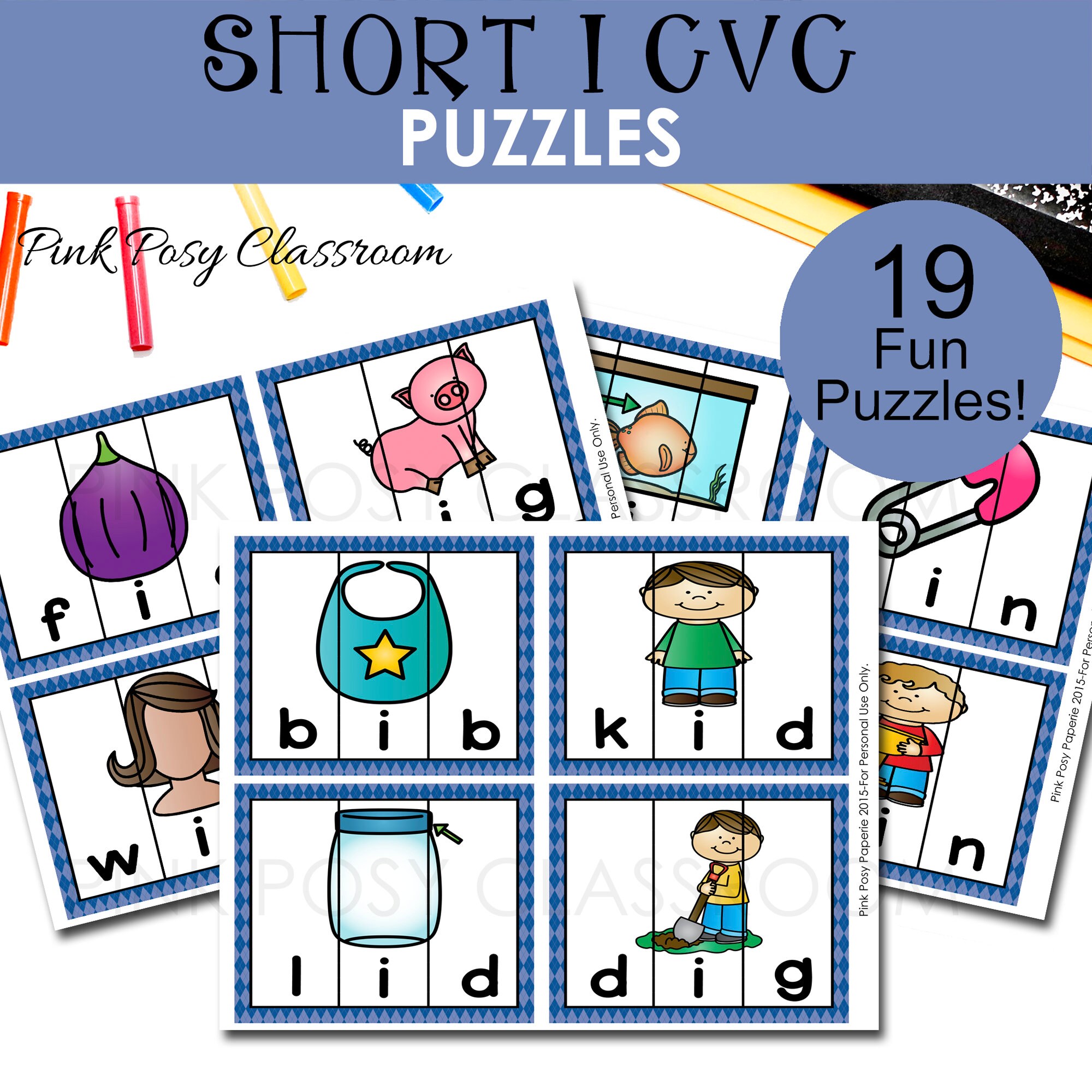 CVC Puzzles, Short I, Short Vowel Sounds, Word Families, Phonics ...