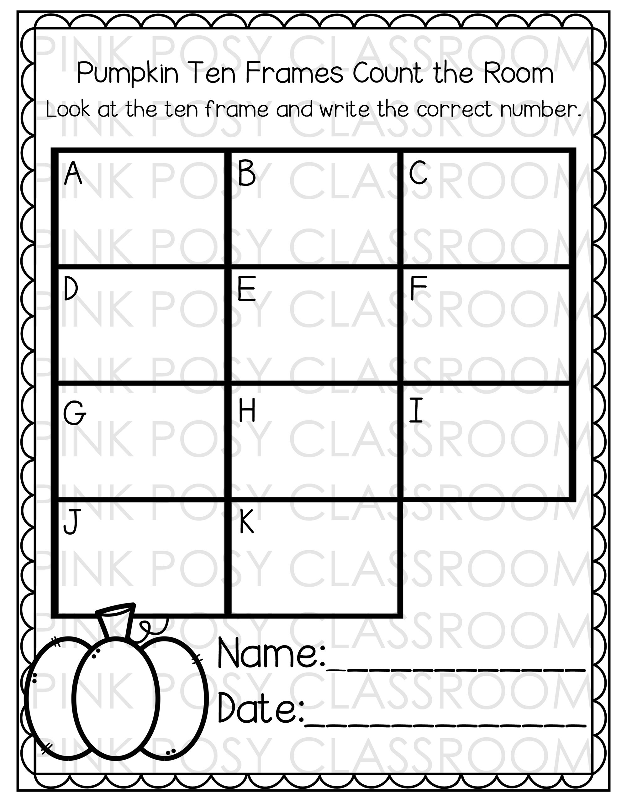 Ten Frame Flash Cards, Pumpkin Count the Room, Learn to Count, Number ...