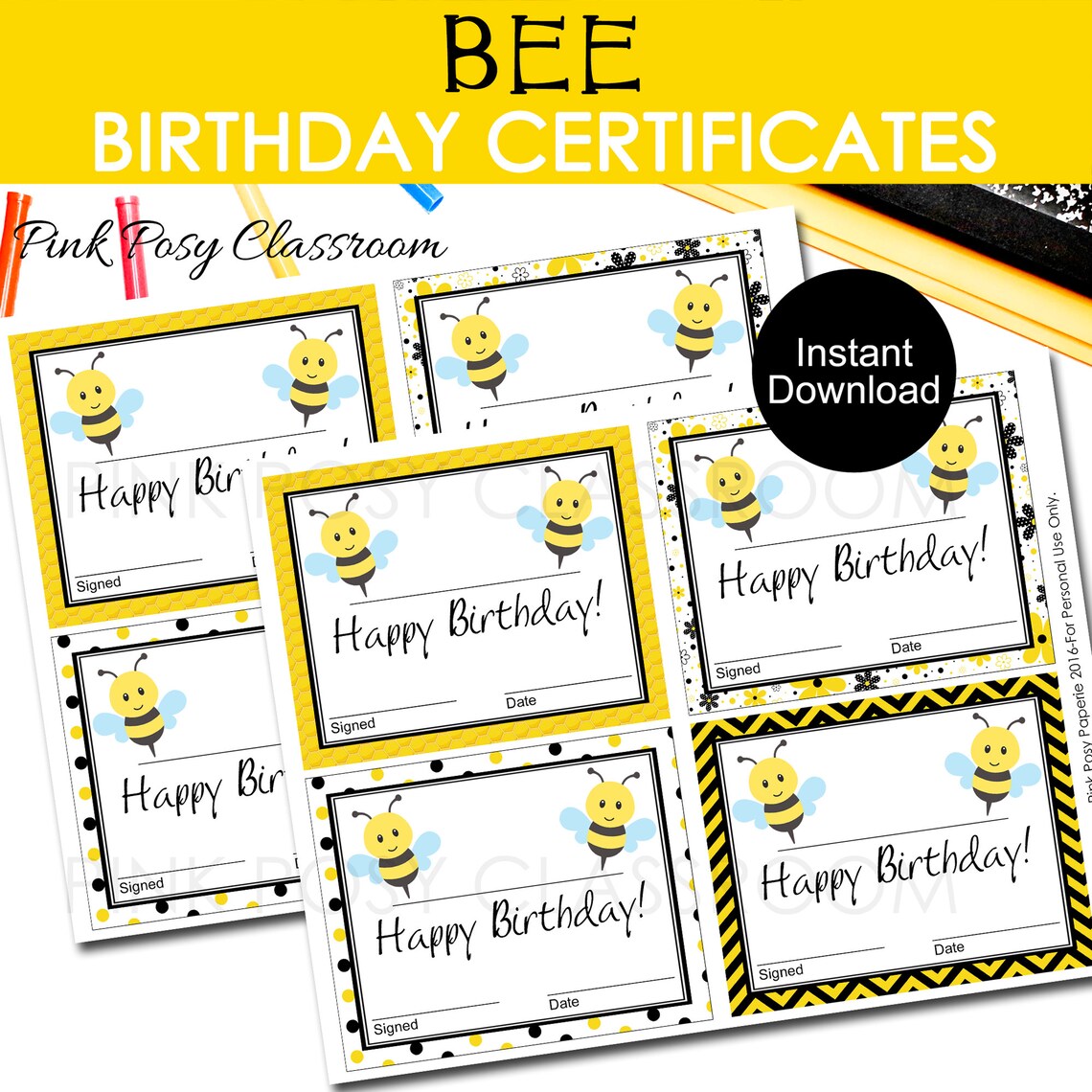Happy Birthday Certificate, Bee Birthday Certificate, Classroom Reward ...