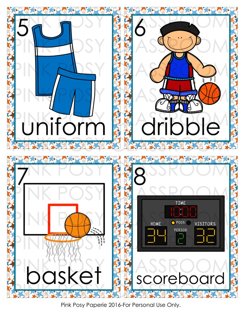 Basketball Vocabulary Cards, Basketball Printable, Literacy Center ...