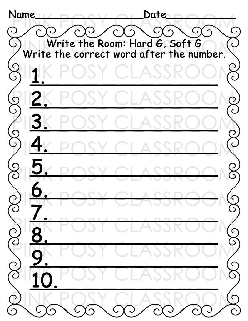 Hard G Soft G Vocabulary Cards, Beginning Sounds Printable, Phonics ...