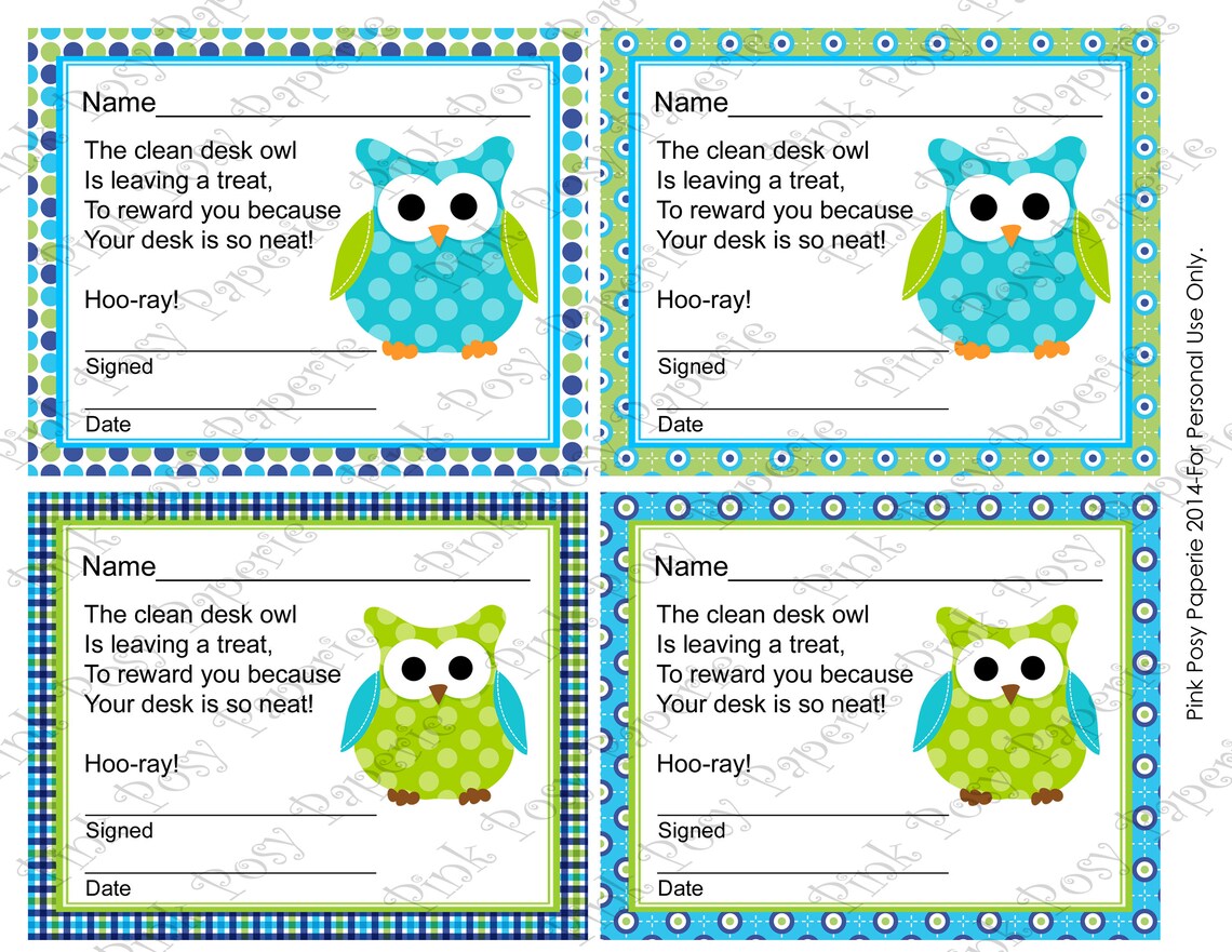 Owl Clean Desk Awards, Classroom Managment, Behavior Management ...