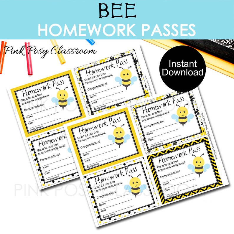 Bee Homework Passes, Classroom Managment, Instant Download, Teacher ...