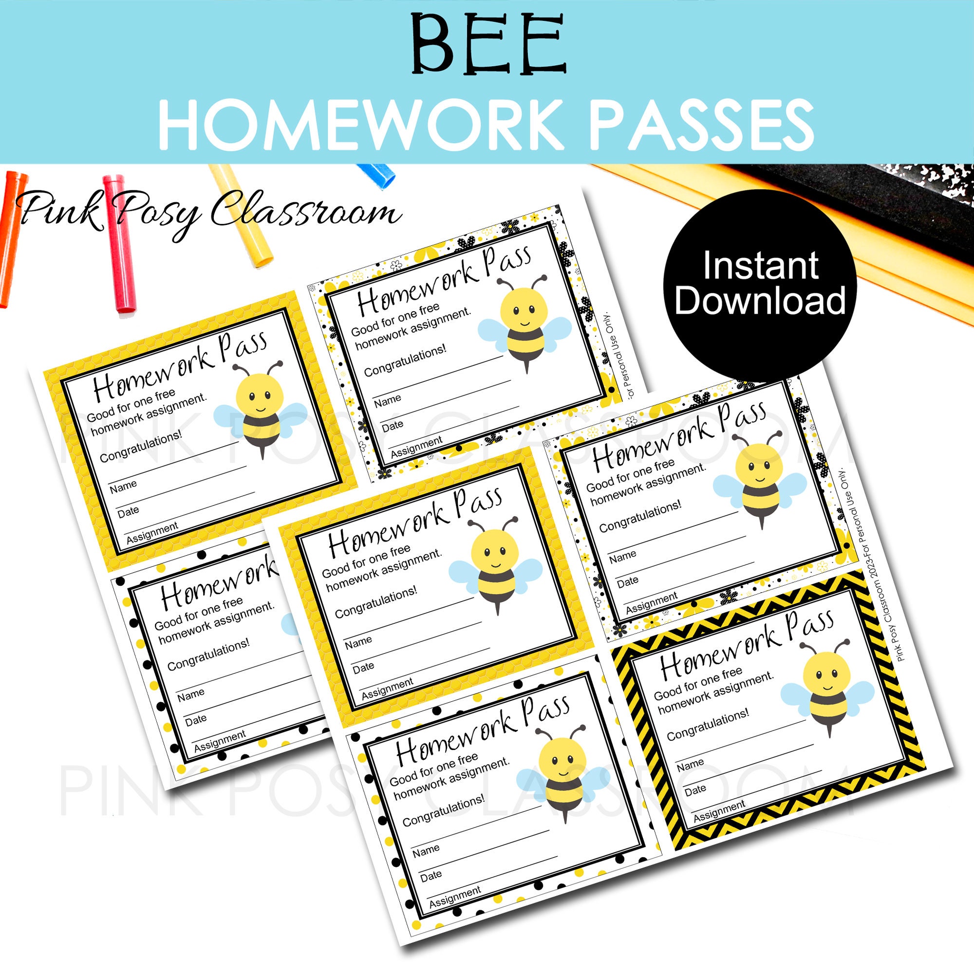 Bee Homework Passes, Classroom Managment, Instant Download, Teacher ...