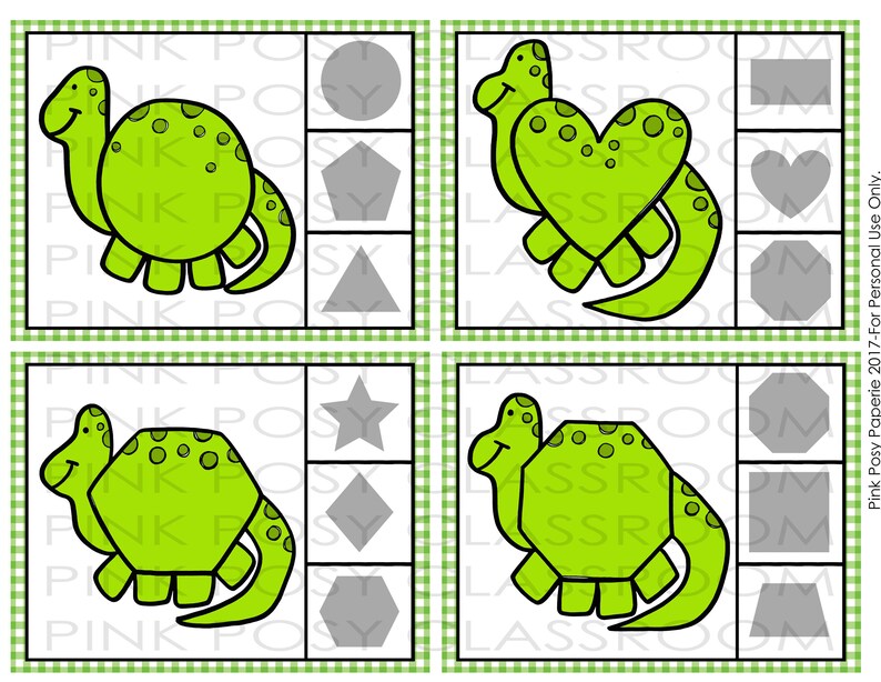 2D Shapes Flashcards Dinosaur Dinosaur Shapes Clip Cards - Etsy