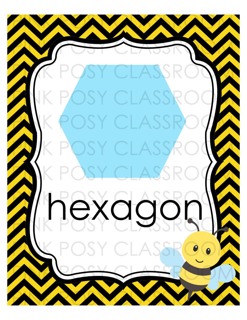 Bee Shape Posters, Classroom Decor, 2D Shape Posters, Printable Shape ...