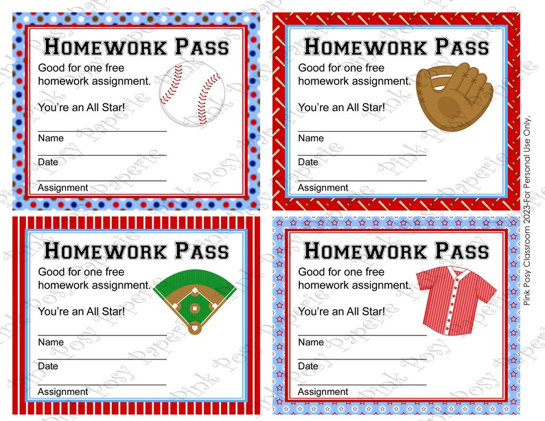 Baseball Homework Passes, Classroom Managment, Instant Download ...