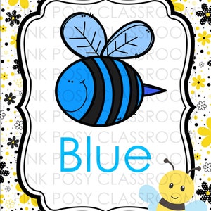 Bee Color Posters, Classroom Decor, Colors Recognition, Printable Color ...
