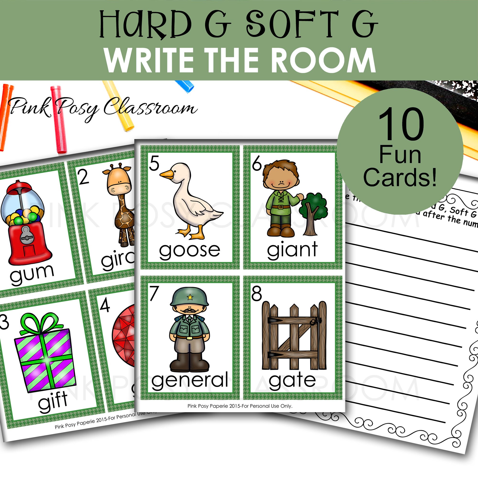 Hard G Soft G Vocabulary Cards, Beginning Sounds Printable, Phonics ...