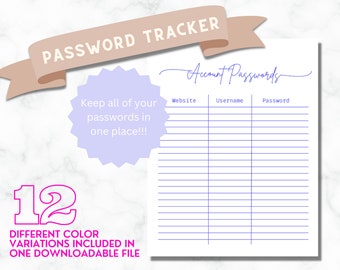 PDF Password Tracker Editable tablet/printable - Etsy
