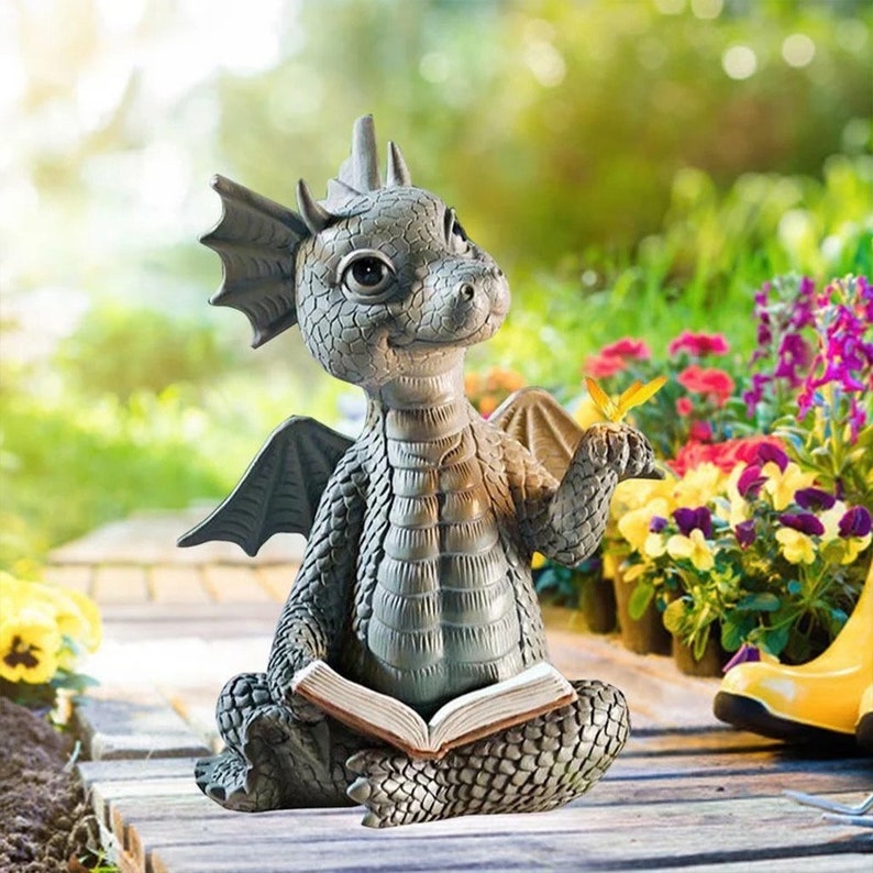Dragon Reading Book Statue for Book & Dragon Lover Fourth Wing Fan ...