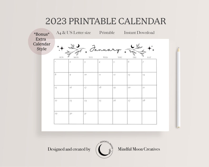 2023 Printable Calendar Landscape Calendar Printable Wall - Etsy