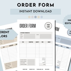 Purchase Order Form Craft Order Form Business Order Form Shirt Order ...