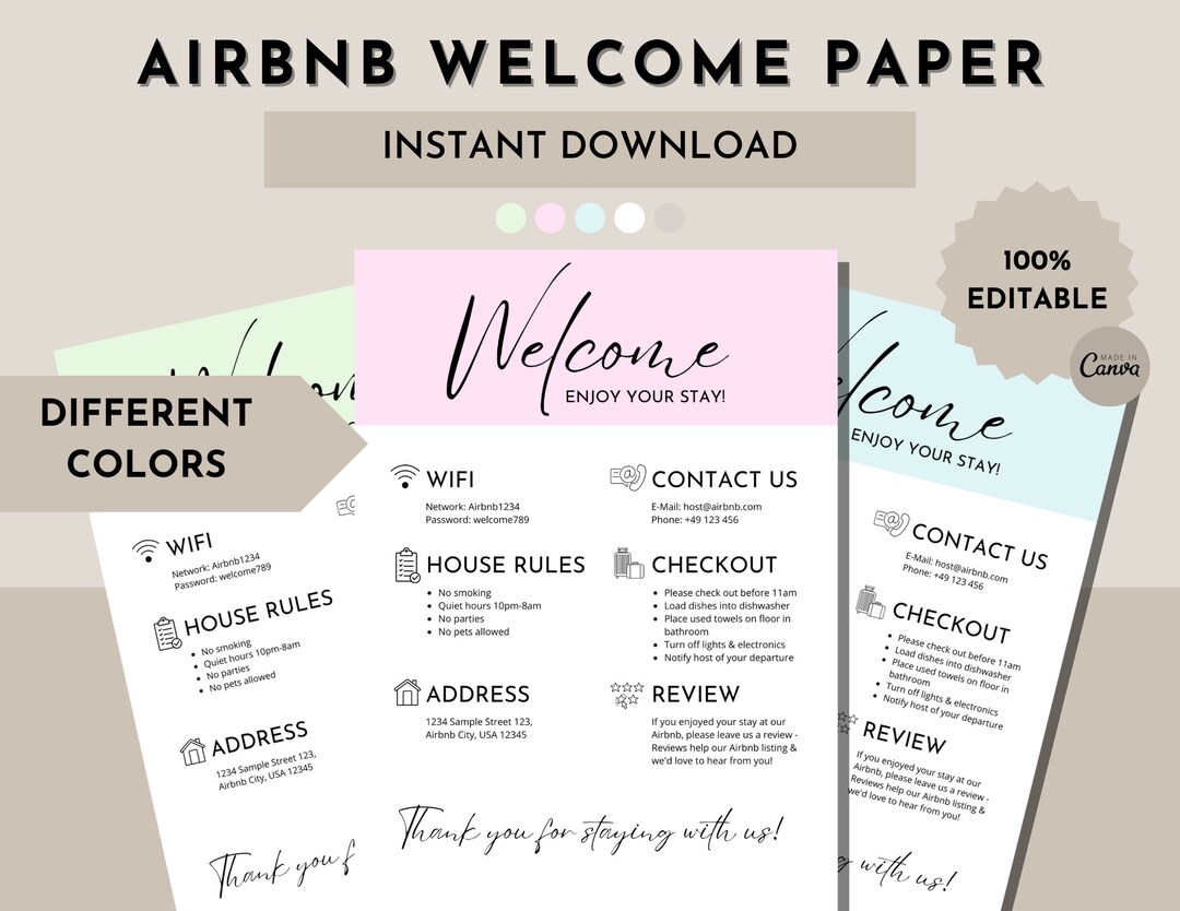 Airbnb Welcome Paper Airbnb Welcome Sign Airbnb Welcome Guide Wifi ...