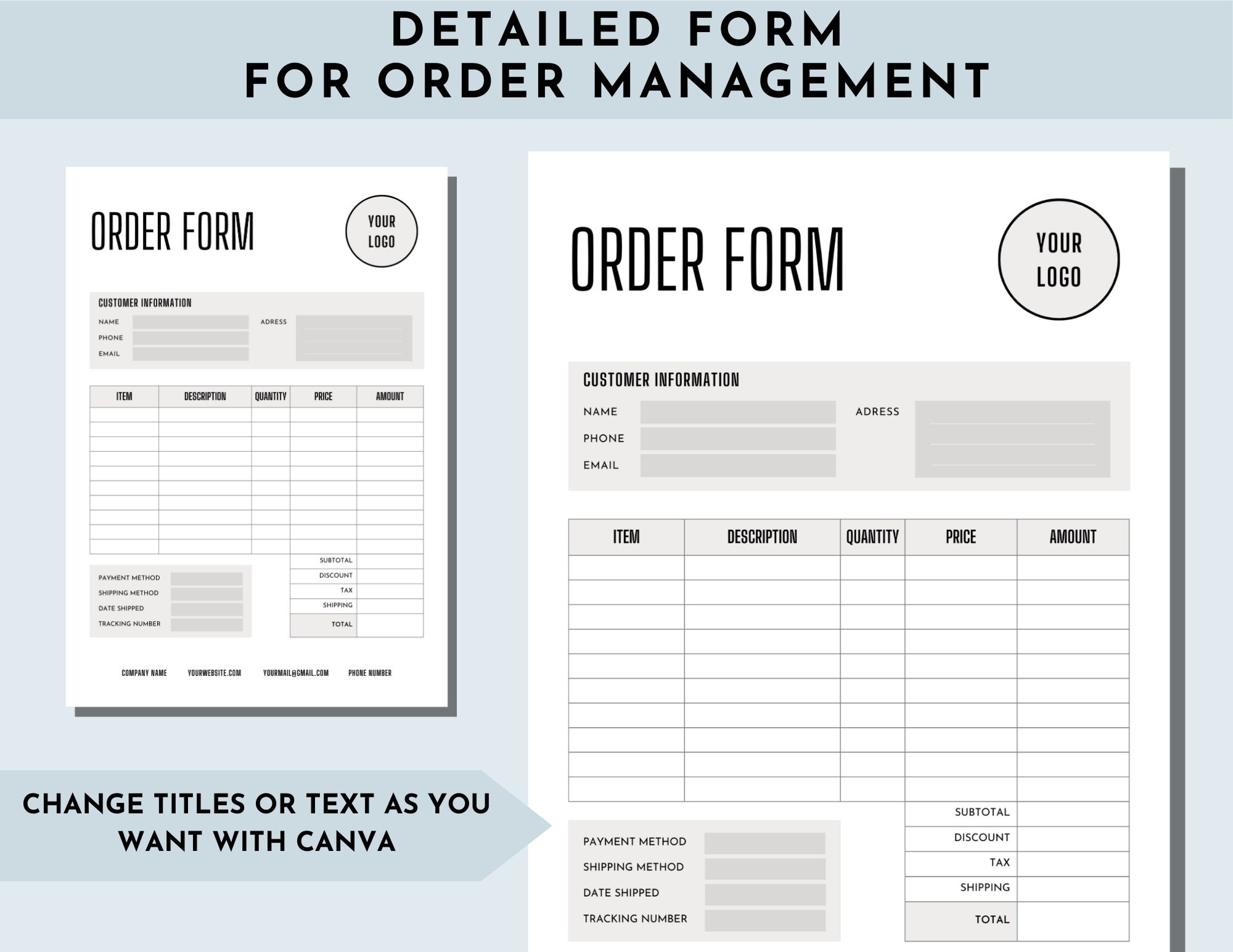 Purchase Order Form Craft Order Form Business Order Form Shirt Order ...