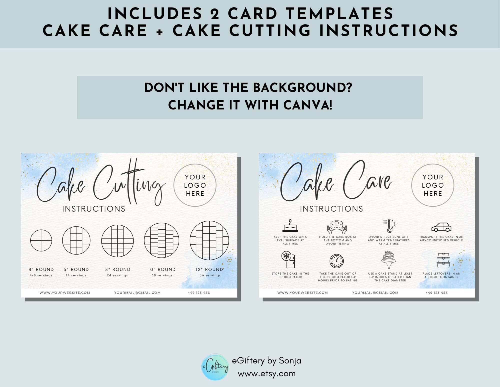 Cake Care Card Cake Cutting Guide Cake Order Form Cake Care Cake ...