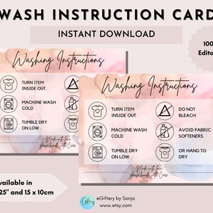 Editable Washing Instructions Card Template Printable Clothing Care ...