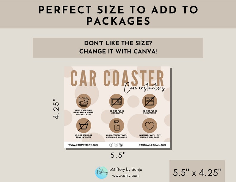 Editable Car Coaster Care Card Template Printable Car Coaster Care ...