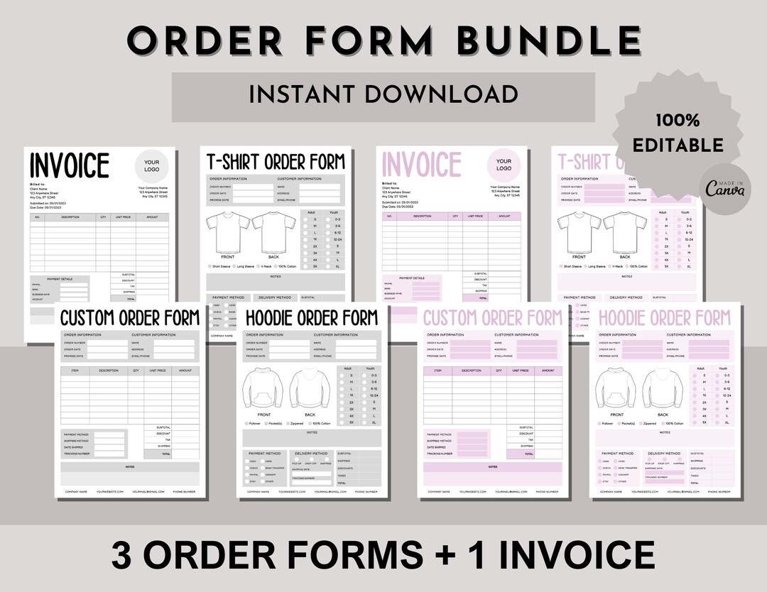 4 Order Forms Bundle Order Forms Invoice Template Custom - Etsy