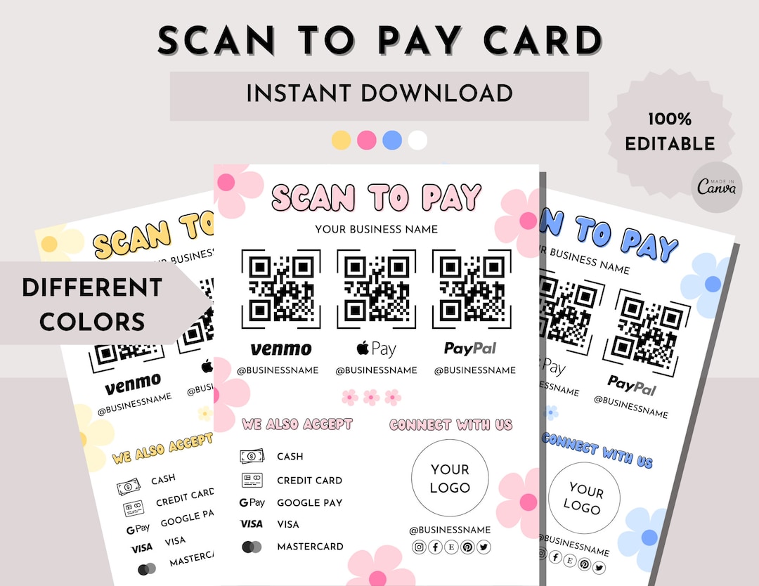 Scan to Pay Card Scan to Pay Sign Scan to Pay Template Pay Here Sign ...