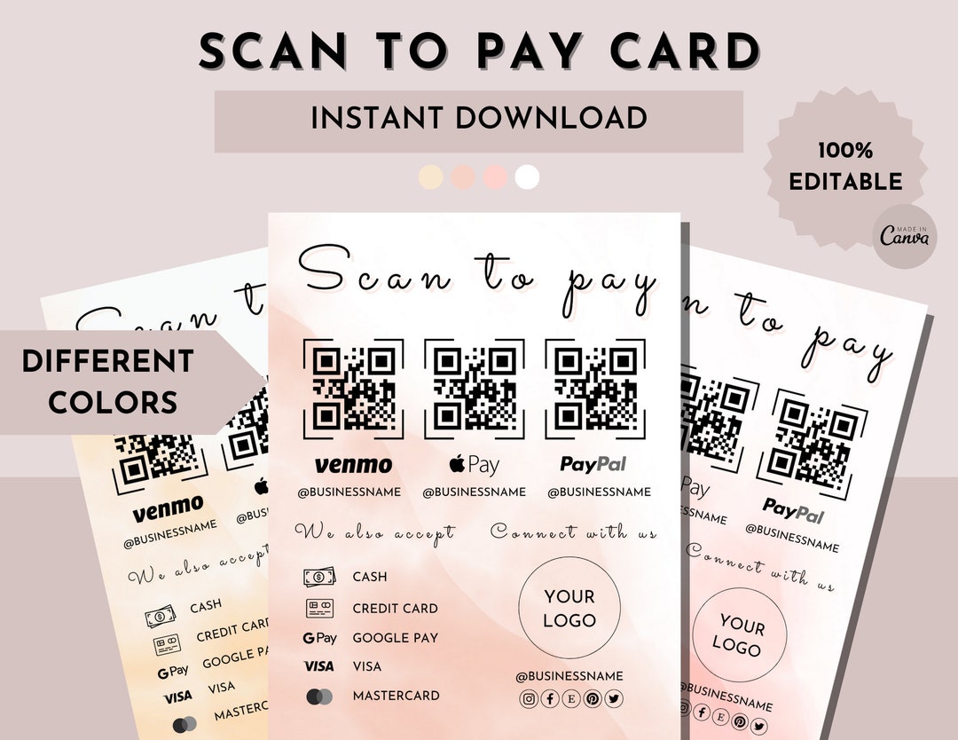 Scan to Pay Card Scan to Pay Sign Scan to Pay Template Pay Here Sign ...