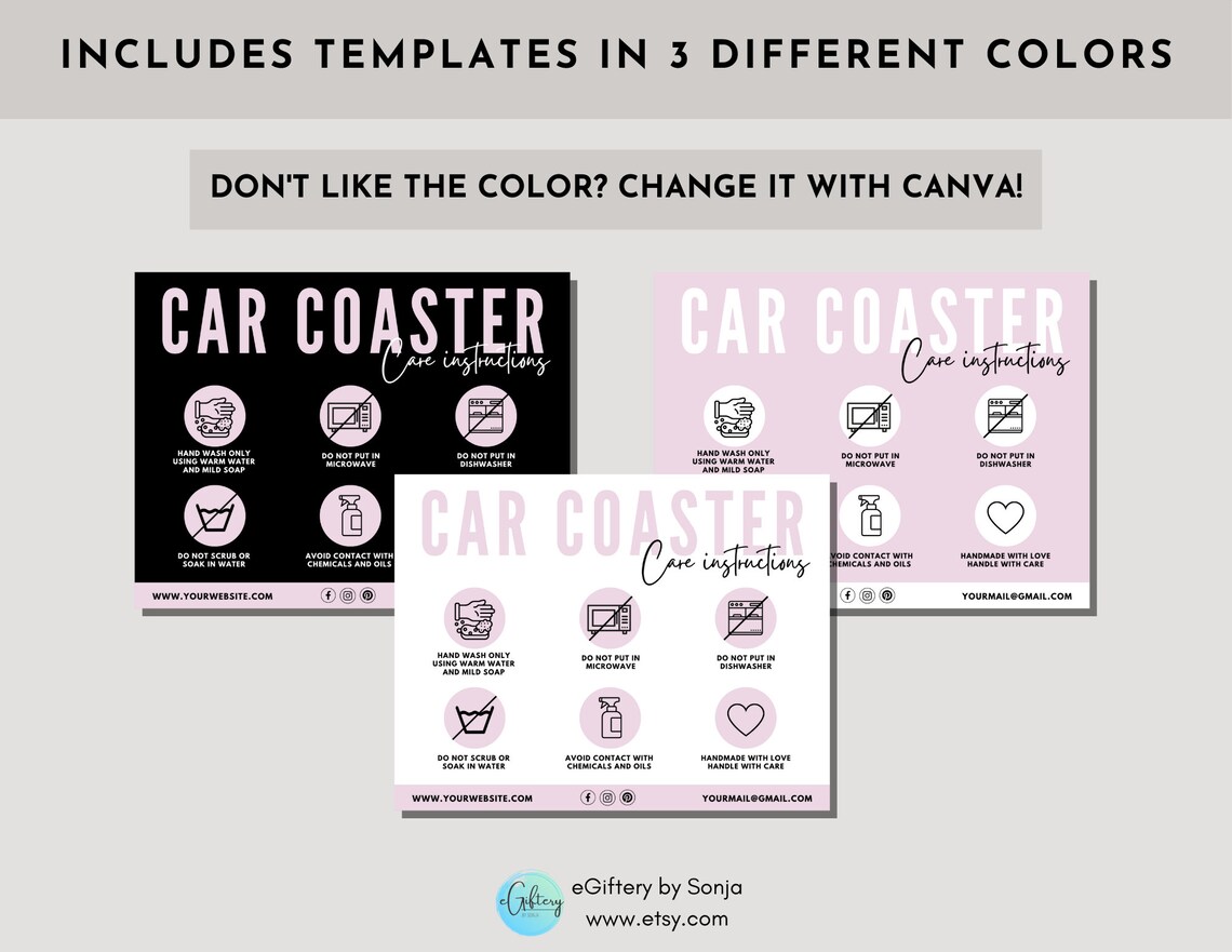 Editable Car Coaster Care Card Template Printable Car Coaster Care ...