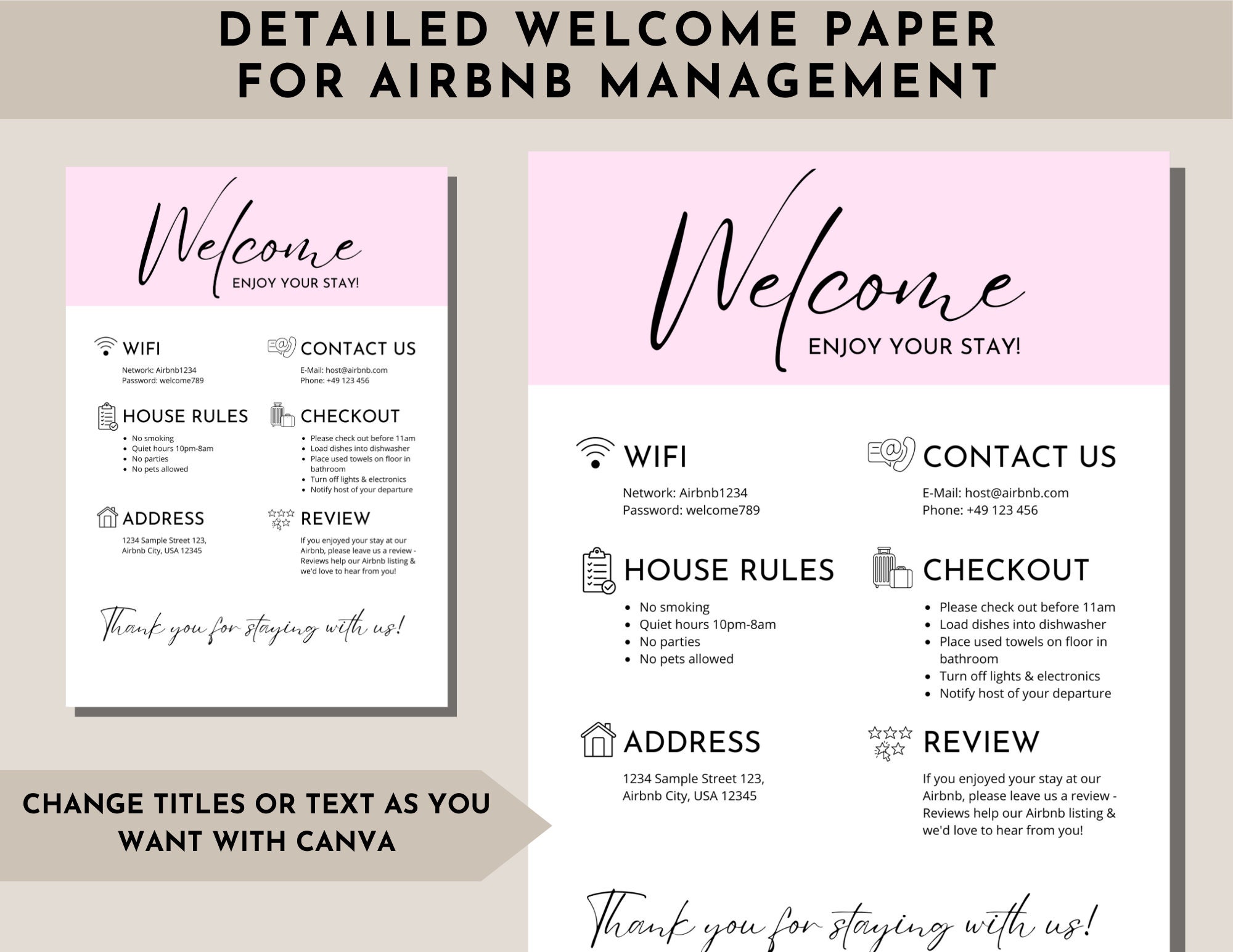Airbnb Welcome Paper Airbnb Welcome Sign Airbnb Welcome Guide Wifi Template Airbnb Welcome Book ...