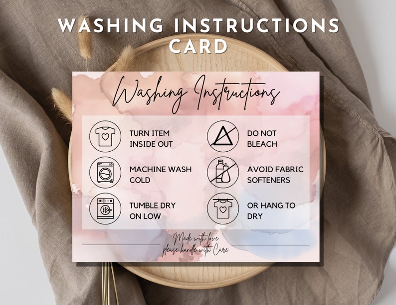Editable Washing Instructions Card Template Printable Clothing Care ...