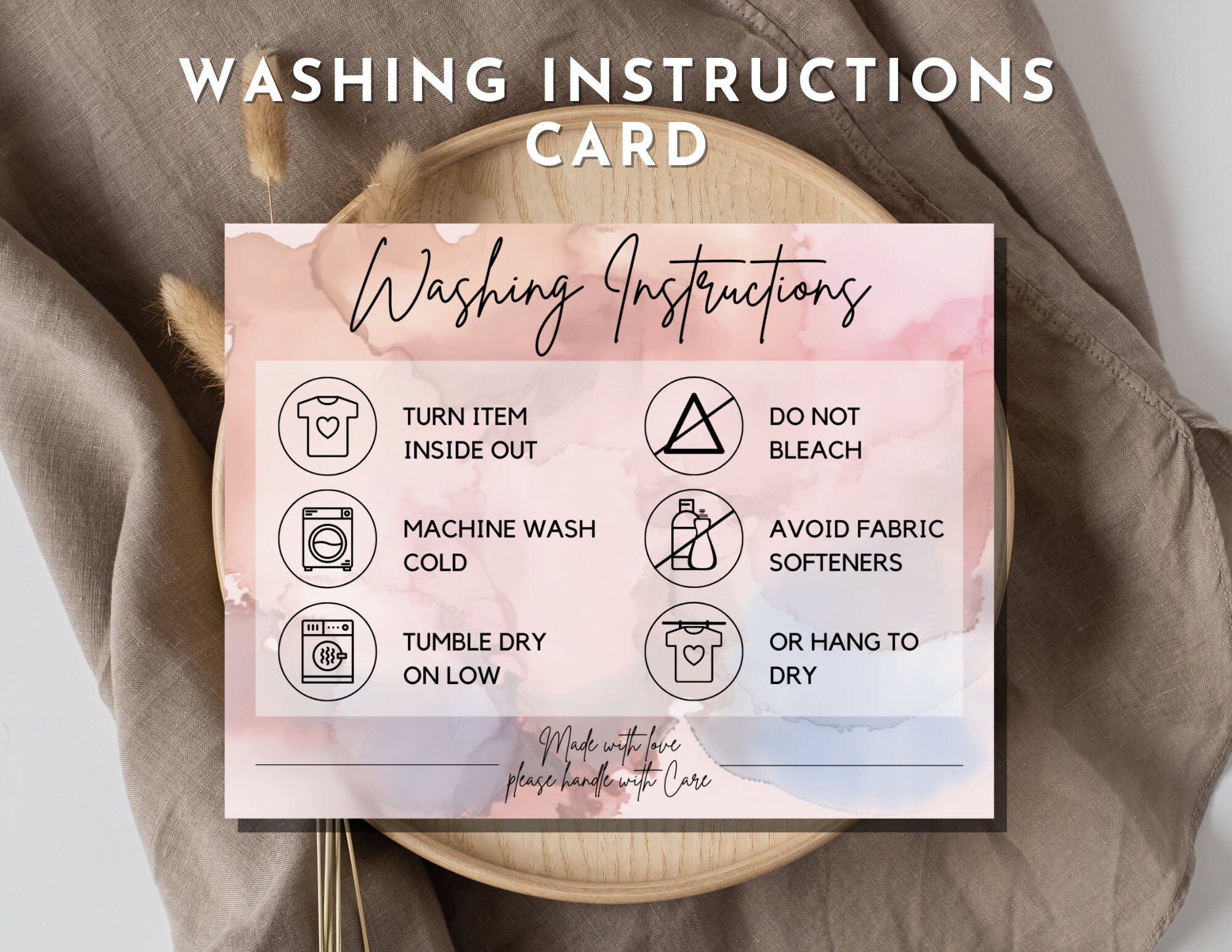 Editable Washing Instructions Card Template Printable Clothing Care ...