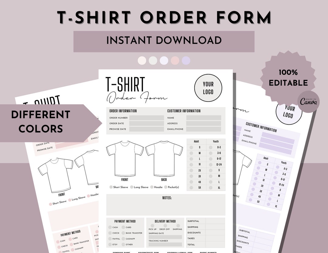 T-shirt Order Form for Business Canva Editable Tshirt Order Form for ...
