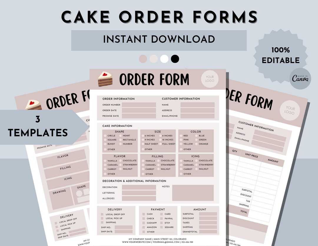 Cake Order Form Bakery Order Forms Custom Order Form Order Form ...