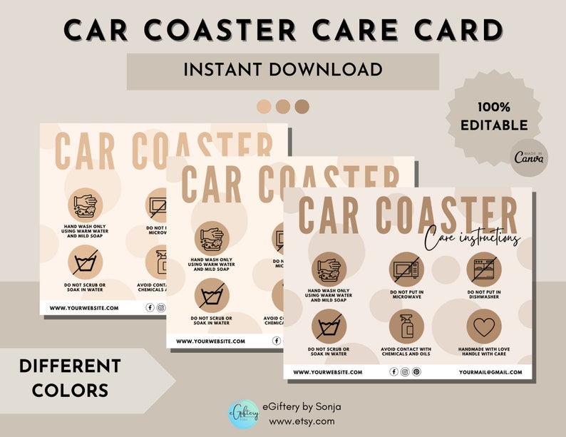 Editable Car Coaster Care Card Template Printable Car - Etsy