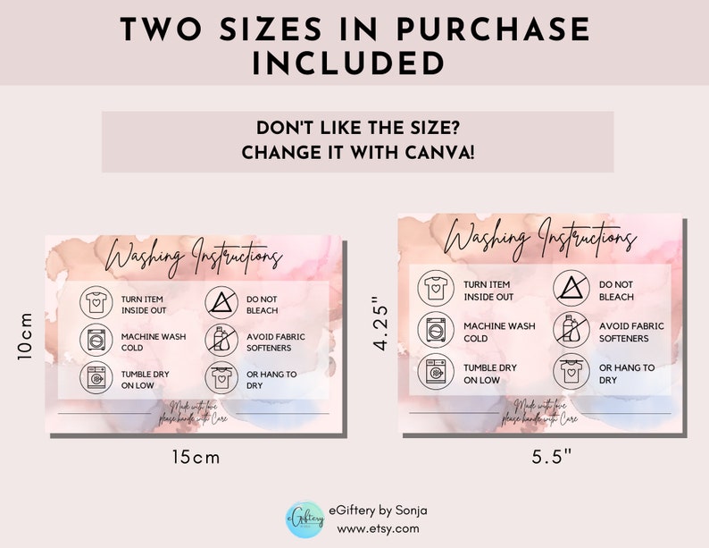 Editable Washing Instructions Card Template Printable Clothing Care ...